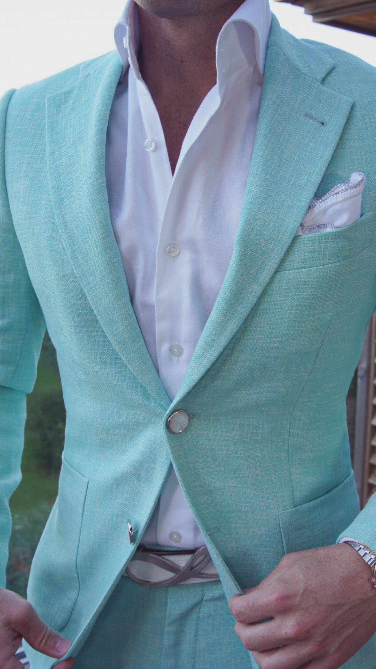 Blu Ciano Lino Tweed Trousers